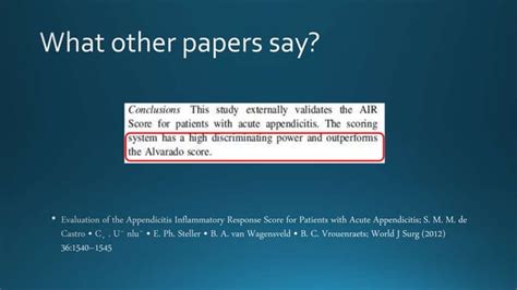 Appendicitis Inflammatory Response Scoring Ppt