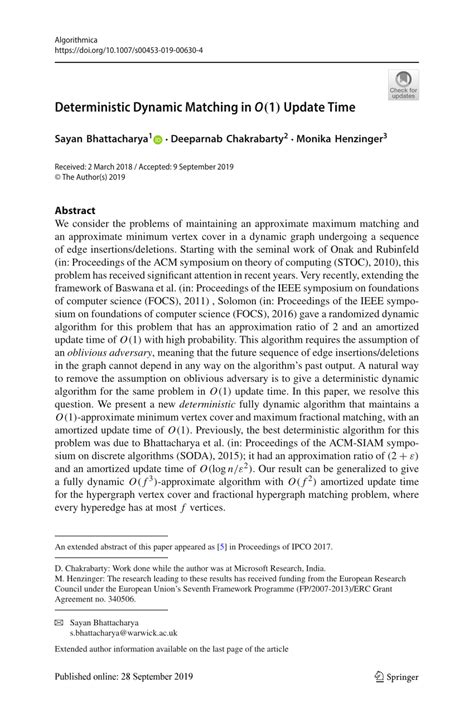 Pdf Deterministic Dynamic Matching In O1 Update Time