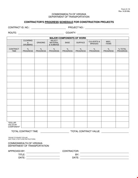 Construction Work In Progress Schedule Template