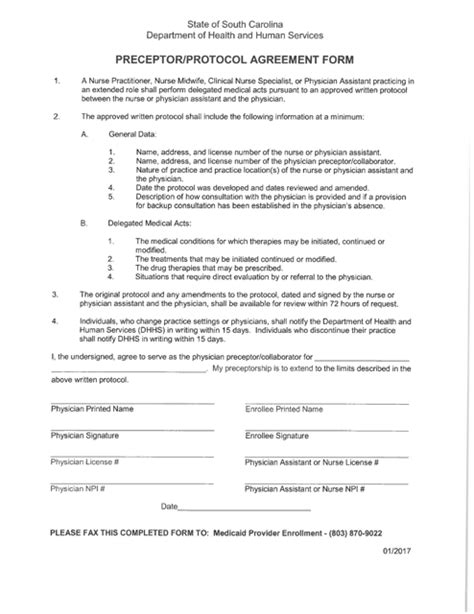 South Carolina Preceptorprotocol Agreement Form Fill Out Sign