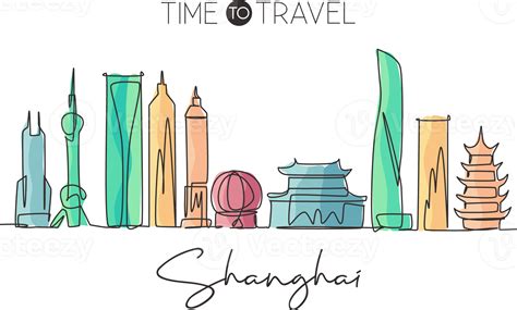 One Continuous Line Drawing Of Shanghai City Skyline China Beautiful