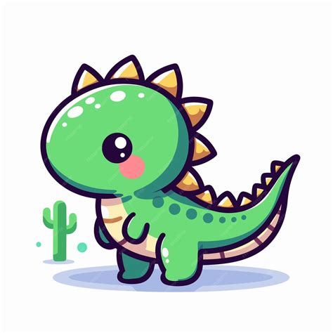 Chibi Cute Kawaii Trex Dinosaur Cartoon Character Flat Design Premium