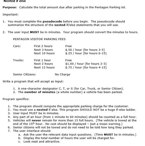 Solved Nested If Else Purpose Calculate The Total Amount Chegg