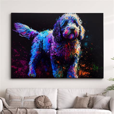 Colorful Cockapoo Dog Pet Abstract Modern Oil Painting Wall Art Framed