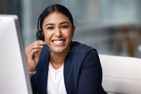 Smile Telemarketing And Business Woman In Call Center Office For