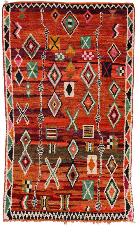 Vintage Moroccan Rug With Geometric Print Tribal Style Berber Moroccan