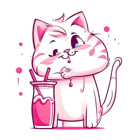 Premium Photo Smiling Kitty Holding A Strawberry Milkshake With