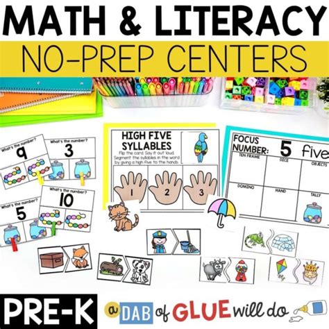 Pre K Zero Prep Math And Literacy Centers A Dab Of Glue Will Do