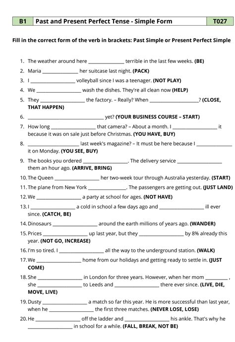 Past And Present Perfect Exercise Key