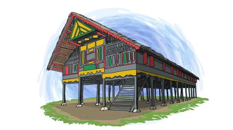 Rumoh Aceh Traditional Indonesia House Cartoon Hand Drawn Illustration 38450603 Vector Art At