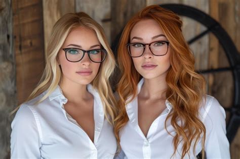 Premium Photo Two Beautiful Blonde Girls In White Shirt Hot