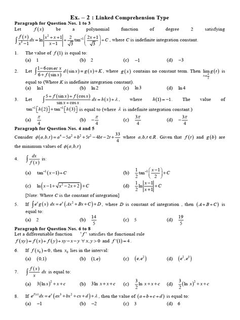 Indefinate Integration Ex 2 Pdf Integral Mathematics Indefinate Integration Ex 2 Pdf Integral Mathematics