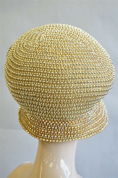 Shellie Mcdowell Millinery Gold Beaded Jeweled Gem Ladies Church Derby Crown Hat Etsy Crown