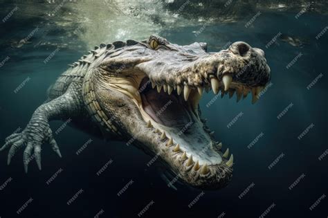 Premium Photo Saltwater Crocodile Reveals Teeth In Mexico