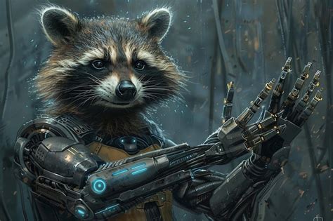 premium photo create an artwork of a cyborg raccoon with nimble