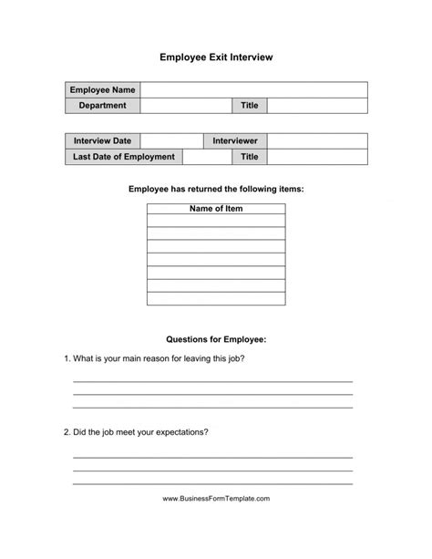 Printable Exit Interview Template Employee Exit Interview Questions Template Sample Interview