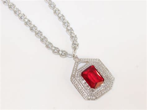 Ruby Rectangle Drop Necklace Set