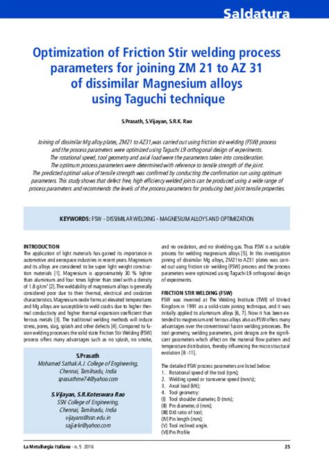 Pdf Optimization Of Friction Stir Welding Process Of Aa7075 Aluminum