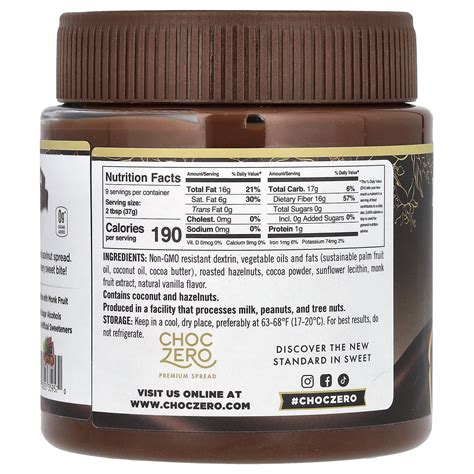 Choczero Dark Cocoa Hazelnut Spread 12 Oz 340 G