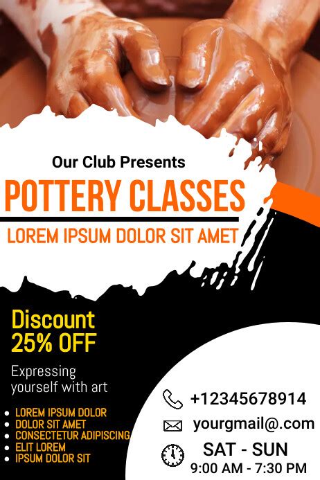 White Clay Pottery Classes Flyer Poster Template Postermywall