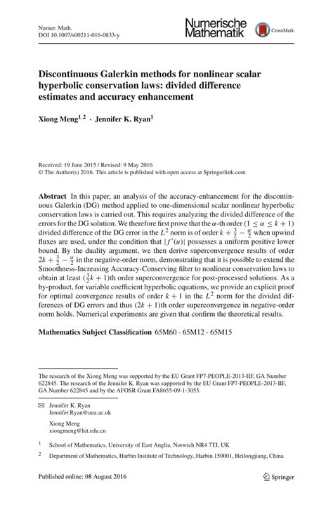 Pdf Discontinuous Galerkin Methods For Nonlinear Scalar Hyperbolic Conservation Laws Divided