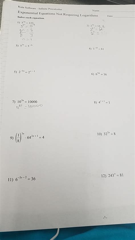 Solved Kuta Software Infinite Precalculus Exponential