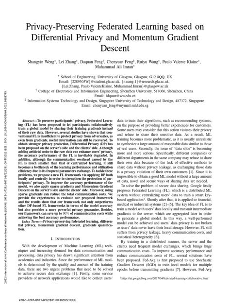 Privacy Preserving Federated Learning Based On Differential Privacy And Momentum Pdf Applied