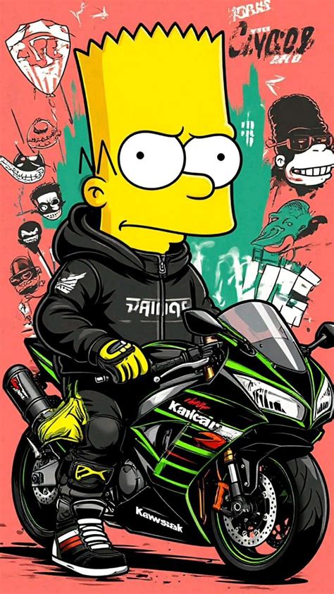 Bart Simpson Kawasaki Ninja Adidas Outfit Poster Full Hd Cartoon Style Iphone Wallpaper