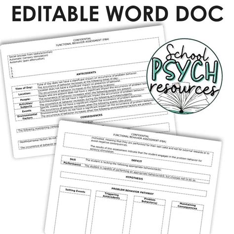 Fba Form Draft Document Template Shell School Psychologist Behavior Analysis Aba Special
