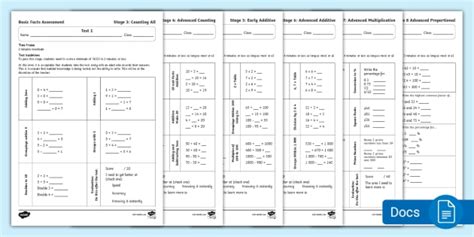 Basic Facts Worksheets Test Set 1 New Zealand Years 7 8