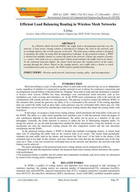 Efficient Load Balancing Routing In Wireless Mesh Networks