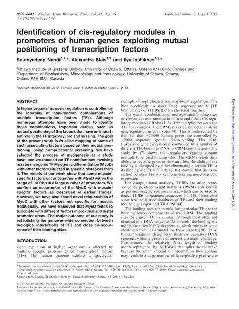 Pdf Identification Of Cis Regulatory Modules In Promoters Of Human