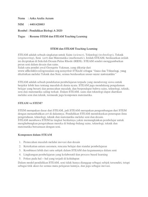 Resume Stem Dan Steam Teaching Learning Dalam Pembelajaran Biologi Pdf