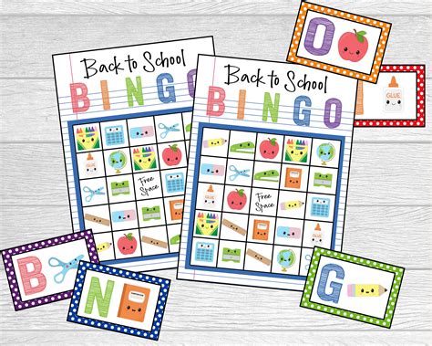 Printable Back To School Bingo Set Kawaii Back To School Bingo Set Of