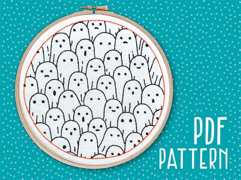 Ghosts Hand Embroidery Pattern Halloween Craft Project Mindfulness Hoop Art Diy Embroidery
