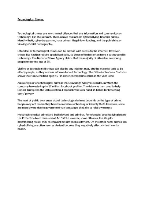 Technological Crimes Understanding Offenses In The Digital Age Unit