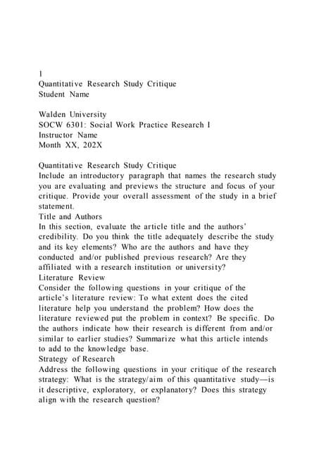 1 Quantitative Research Study Critiquestudent Namewalden Docx