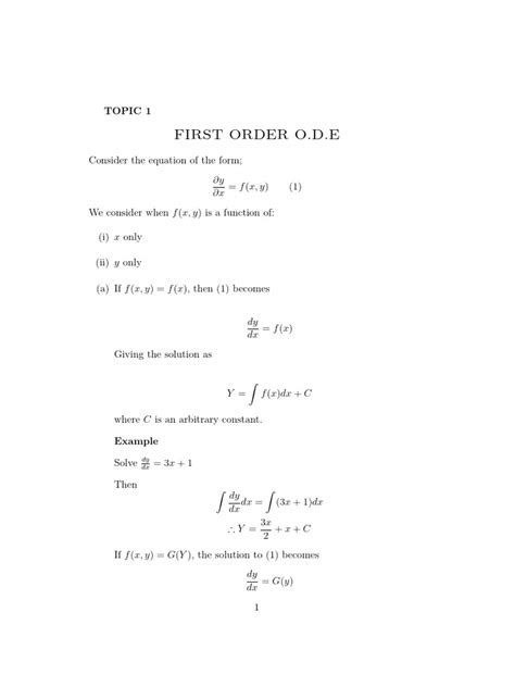 Ode Topic 1 Notes Final Pdf Mathematical Objects Applied Mathematics