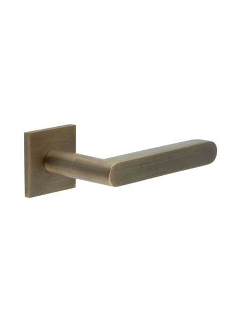 Cr 101 Antique Brass Sprung Square Rose Door Handle By Frelan