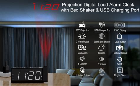 Alarm Clock With Projection On Ceilingsuper Loud Bed Shaker Alarmdual