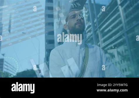 Financial Data Charts And Graphs Animation Over Business Person In