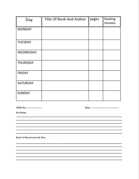 Reading Log Templates Excel Word Template