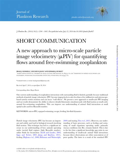 Pdf A New Approach To Micro Scale Particle Image Velocimetry Piv For Quantifying Flows