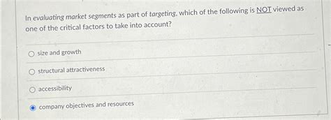 Solved In Evaluating Market Segments As Part Of Targeting