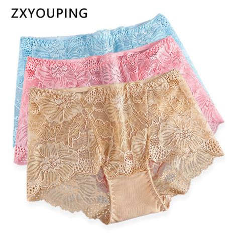 High Waist Hollow Out Lace Panties For Women Solid Colors Briefs