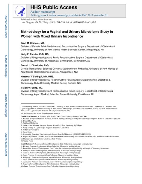 Pdf Methodology For A Vaginal And Urinary Microbiome Study In Women