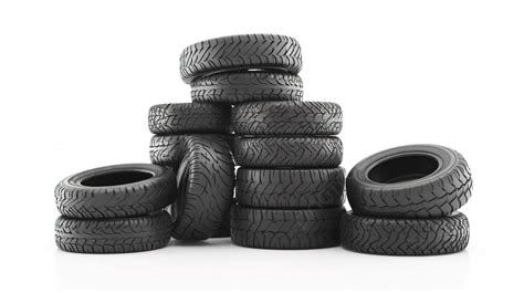 Car Tires Piled Up On A White Background 3d Rendering Heap Of Truck