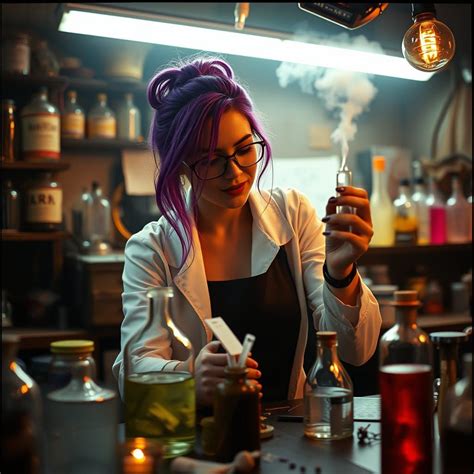 Eccentric Female Scientist Enjoys Cinematic Concoc Ai Art