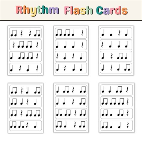 Rhythm Flashcards Level 1 Quarter Note And Rest Eighth Notes 48 Rhythms