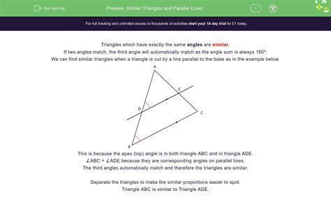 Identify Similar Triangles And Parallel Lines Worksheet Edplace